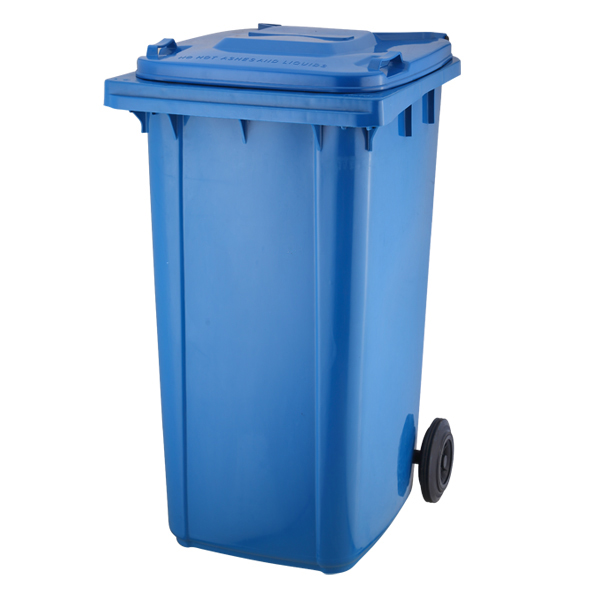 Basurero 240 lts AZUL con tapadera y ruedas sin pedal | Glanz